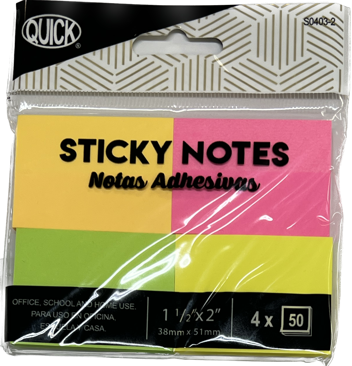 Stick On Notes 1.5" X 2" 4 packs of 50 Neon Colors